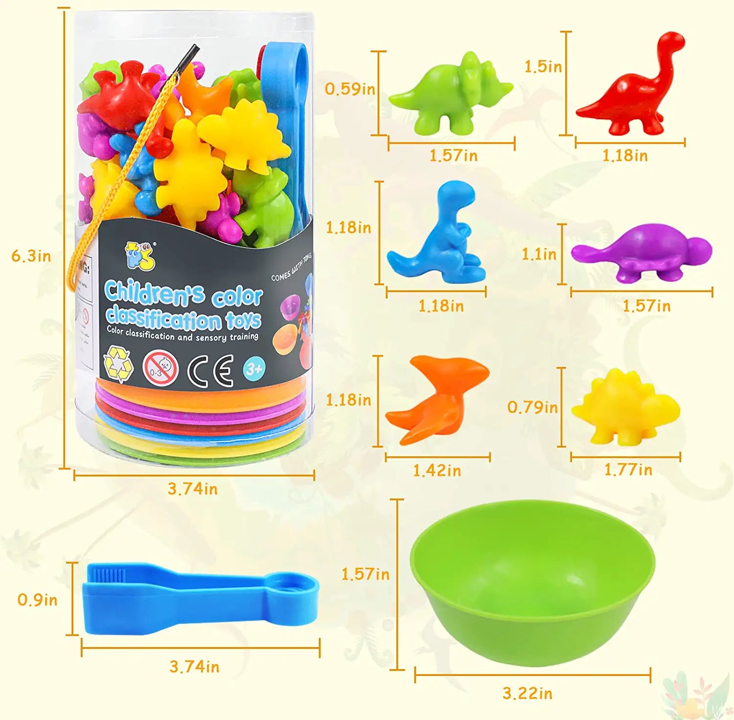Juego De Clasificación De Color y Dinosaurios Montessori